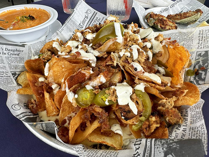 Loaded chips that laugh in the face of diet plans. When jalape&ntilde;os, cheese, and seafood join forces, resistance is futile.