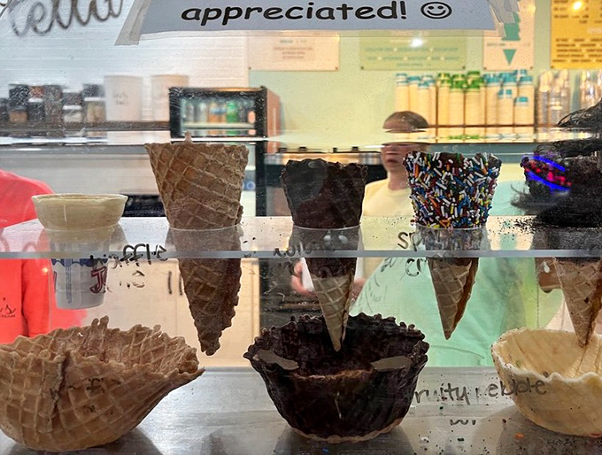 These aren't just ice cream cones&mdash;they're vessels of joy waiting to be filled. The chocolate-dipped waffle cone is practically begging for attention.