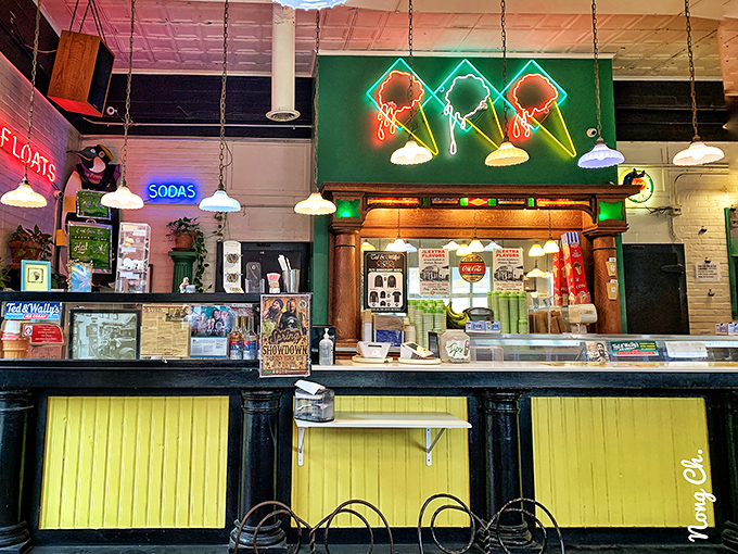 The neon ice cream cones aren't just decoration; they're the bat signal for dessert lovers across Omaha's night sky.