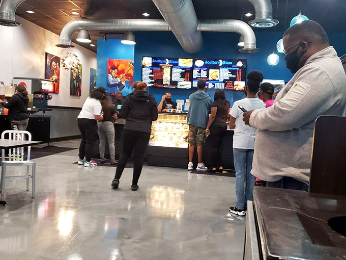 The line forms for a reason&mdash;these customers know that good things come to those who wait for Southern Blues' comfort classics.