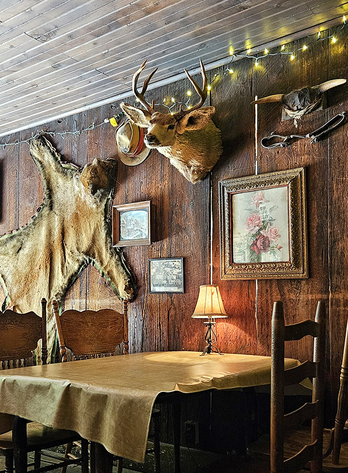 The dining room's decor makes subtle suggestions about the menu options&mdash;these walls have witnessed generations of hearty appetites and lively conversations.