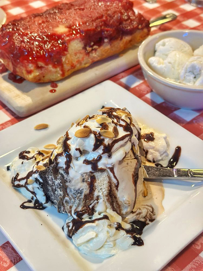 Dessert that proves The Crab Pot understands that even after a seafood feast, there's always room for ice cream and whatever that glorious creation is on the left.