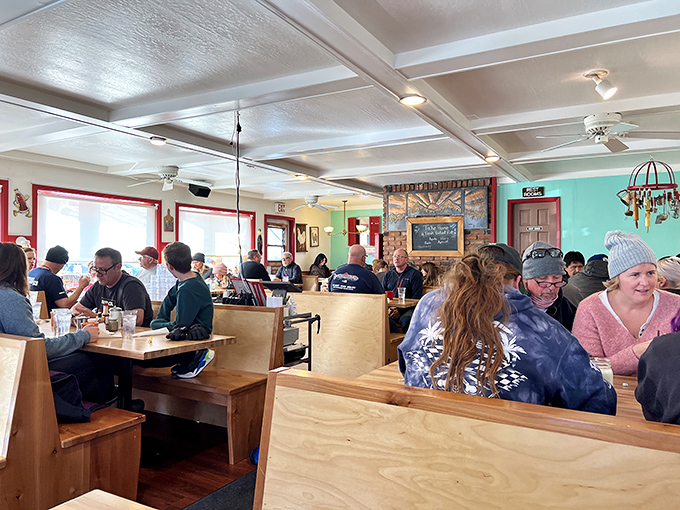 A dining room humming with the symphony of forks against plates and satisfied murmurs. Notice nobody's looking at their phones? That's the power of good food.