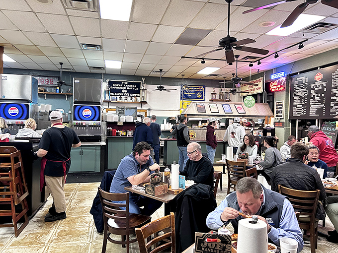 The congregation at the Church of Smoke. Pilgrims making the journey to this former gas station, napkins at the ready.