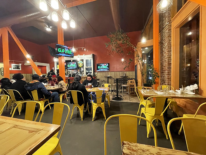 The yellow chairs aren't just furniture &ndash; they're front-row seats to one of Oakland's most delicious shows, complete with sports on TV.