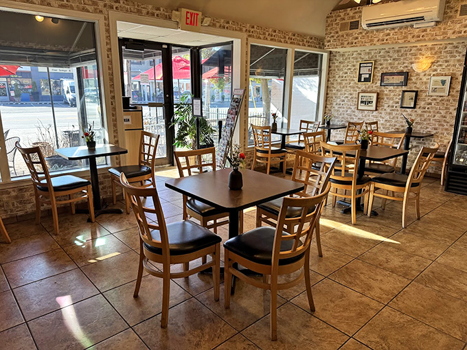 The dining area&mdash;where food dreams come true and diet plans go to die. Simple, unpretentious, and bathed in natural light that makes everything look better.