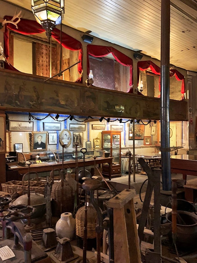 Display cases filled with everyday items that outlived their owners. That whiskey advertisement still makes me thirsty after all these years.