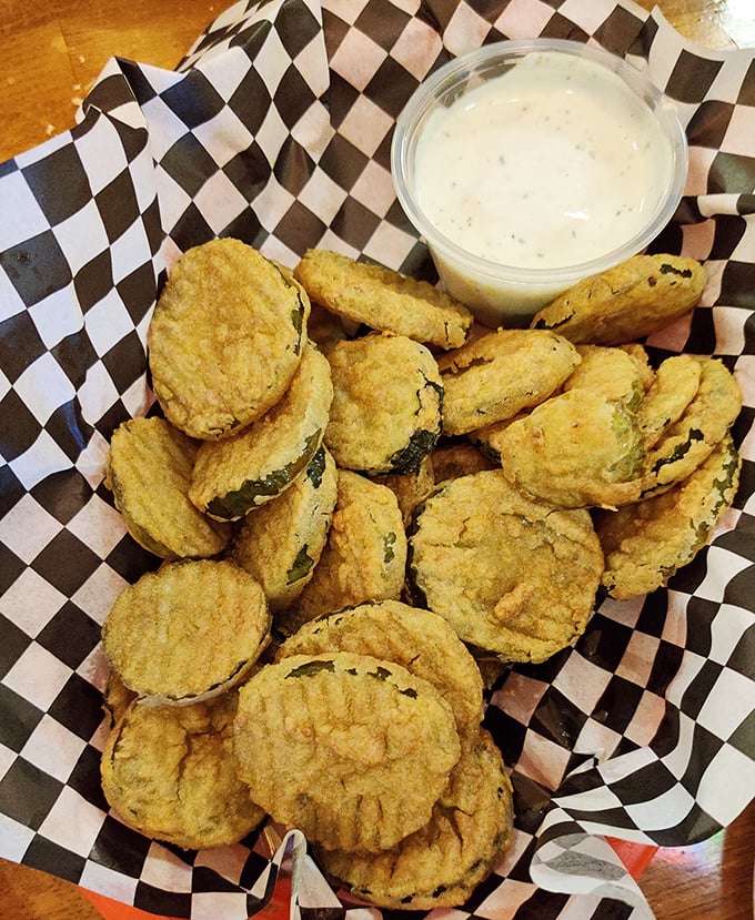 Fried pickles—proof that Southern ingenuity knows no bounds when transforming something good into something transcendent with a dip in the fryer.