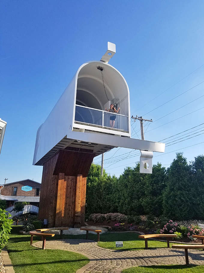 Inside Casey's giant mailbox, you could send packages the size of sofas. Amazon Prime would need a bigger truck for this delivery route.