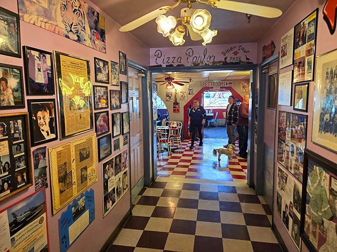 The hallway of fame&mdash;where every inch of wall space tells stories of bygone eras and promises of pie to come.