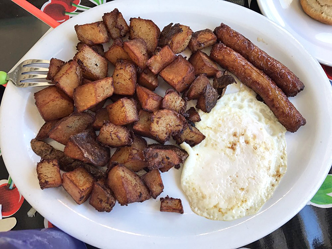 Home fries so perfectly crisp and seasoned they deserve their own fan club. That egg isn't just cooked&mdash;it's been treated with the respect it deserves. 