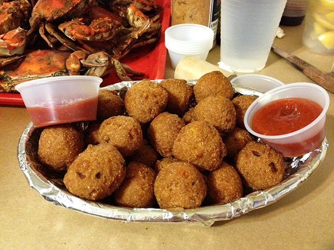 Hush puppies that deserve to speak loudly about how delicious they are. The perfect sidekick to the crab main event.