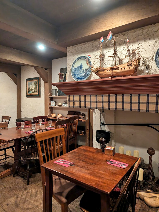 Model ships and colonial décor transform a simple meal into a historical expedition—no seasickness required, just an appetite for adventure.