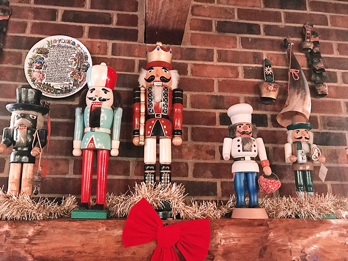 Nutcrackers standing guard over holiday festivities. These aren't just decorations&mdash;they're wooden sentinels protecting German traditions with painted smiles.
