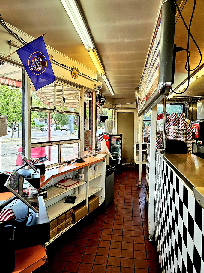 Behind this counter, magic happens. The narrow galley where thick shakes are born and burger dreams come true.