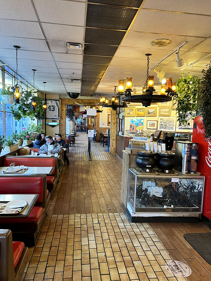 Plants hanging from the ceiling, history on the walls, and the unmistakable aroma of green chile—this isn't just a restaurant, it's a sensory experience.