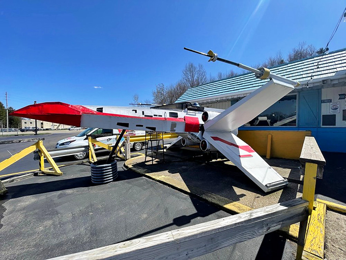 That's not just decoration&mdash;that's a full-sized X-wing fighter guarding the restaurant. The Force of good food is strong with this one.