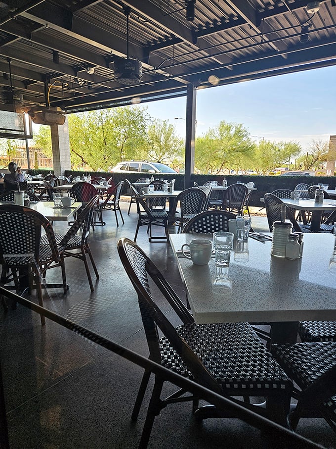 The outdoor dining area&mdash;where Arizona sunshine meets breakfast dreams in a romance that lasts until approximately 2:30 PM. 