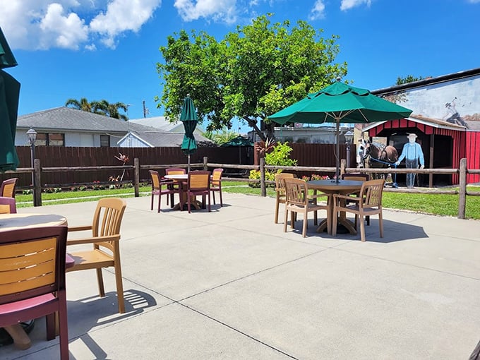 Outdoor seating where you can enjoy your feast under Florida skies. The perfect spot to recover between pie courses.