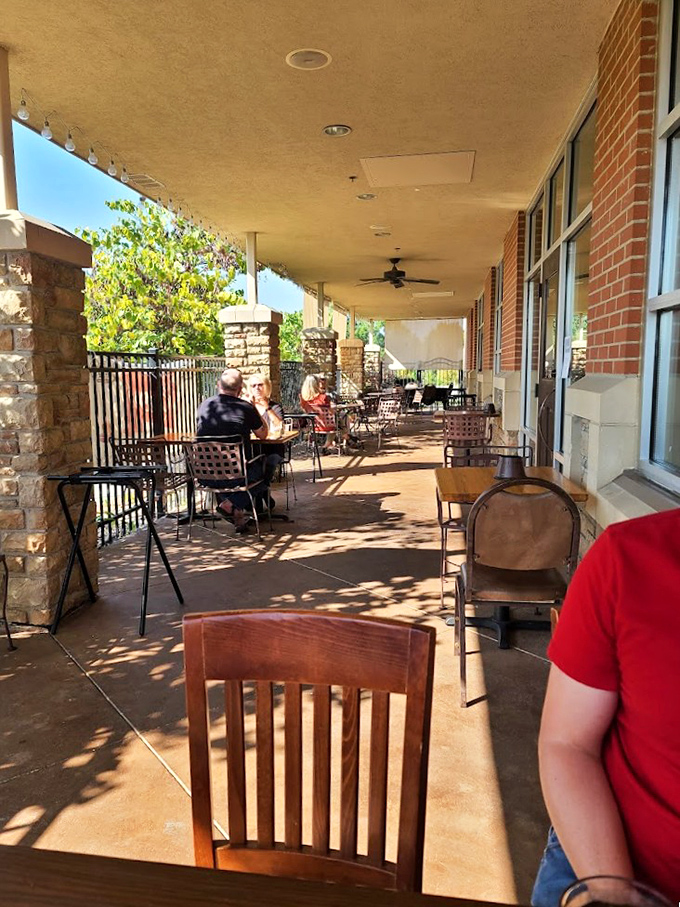 The outdoor dining area offers fresh air and people-watching opportunities while you contemplate ordering that second dessert.