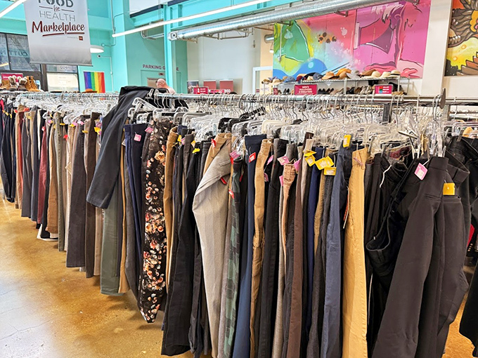 The menswear section offers everything from office-ready slacks to statement pieces, proving secondhand doesn't mean second-best in the style department.