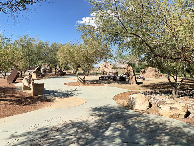 An oasis of shade in the desert sun. This thoughtfully designed rest area invites visitors to pause and absorb the surprising serenity.