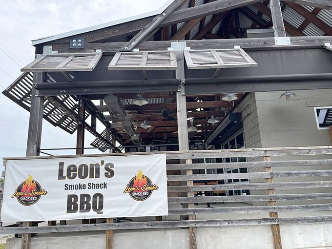 The patio at Leon's&mdash;where the only thing more satisfying than the view is knowing what awaits inside. Anticipation builds with every step.