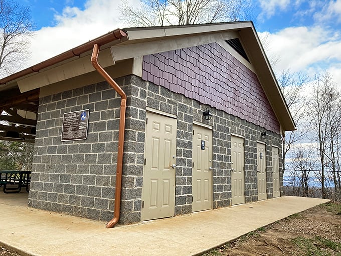 Even state park facilities can have architectural dignity. These stone restrooms probably have better construction than many modern homes.