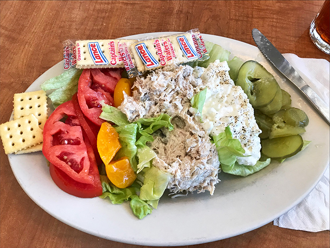 The chicken salad plate at Blake's comes with a side of nostalgia, served on the kind of honest white china that grandma would approve.