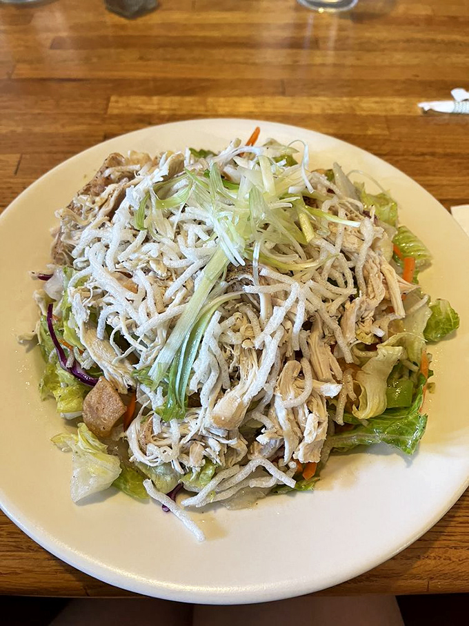 This isn't just a salad&mdash;it's a mountain of freshness with shredded chicken as its snowy peak. Vegetables have never looked so appealing or purposeful.