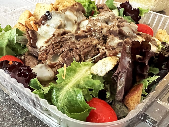 A salad that doesn't feel like punishment. Fresh greens, juicy tomatoes, and savory meat make this the rare salad you'll actually crave.