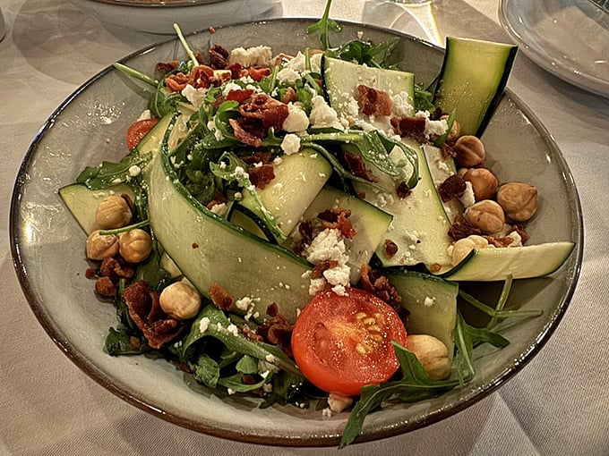 This isn't just a salad&mdash;it's a garden of delights with ribbons of cucumber, crumbled cheese, and hazelnuts. Even vegetable skeptics will be converted.