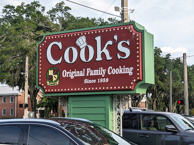 The sign stands as a beacon to hungry travelers: "Original Family Cooking Since 1959." Some promises are worth driving across town for.