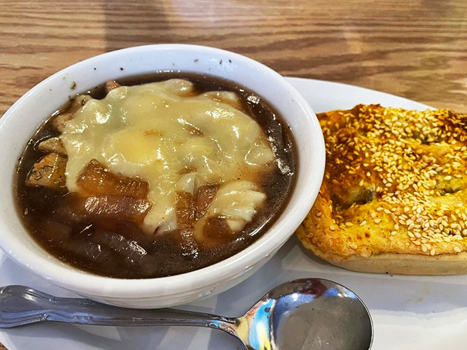 French onion soup meets Australian hospitality in this bowl of comfort. That cheese pull would make even the strictest cardiologist weak at the knees.