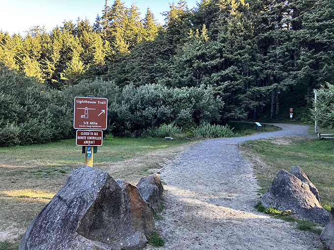 The journey begins here! This unassuming trailhead leads to one of Oregon's most photographed landmarks and possibly its most famous ghost.