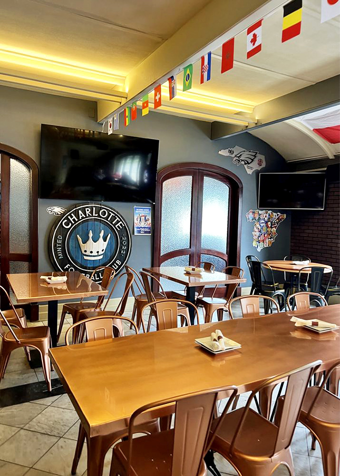 The dining room strikes that perfect pub balance—comfortable enough to linger for hours, with televisions strategically placed for sports viewing.