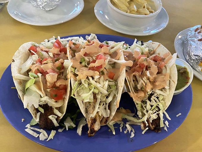 Fish tacos dressed for success with slaw and pico. They're wearing more than I did on my last Keys vacation, and looking much better.