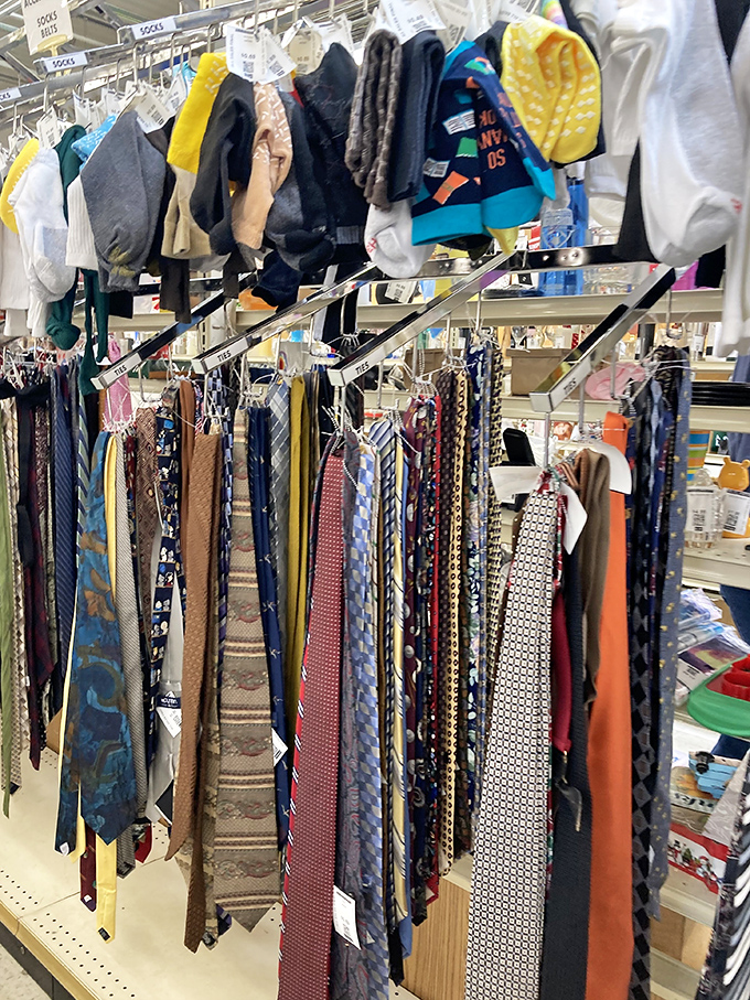 The necktie graveyard or corporate uniform afterlife? These silk and polyester pendants tell tales of interviews, weddings, and casual Fridays past.