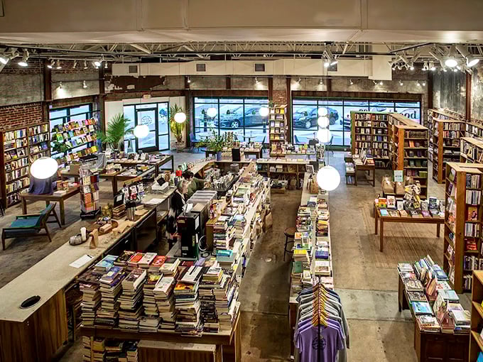 Books stand at attention like literary soldiers, their colorful spines creating an abstract artwork that changes with every sale and new arrival.