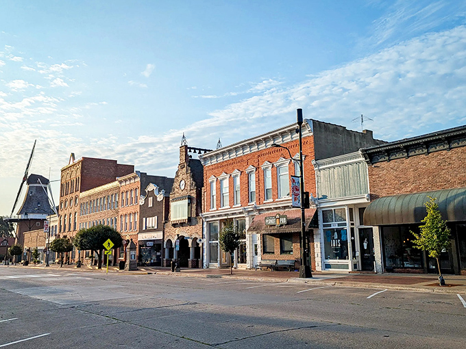 Morning light bathes Pella's architectural treasures in golden hues, creating a scene worthy of both Instagram and old-fashioned postcards.
