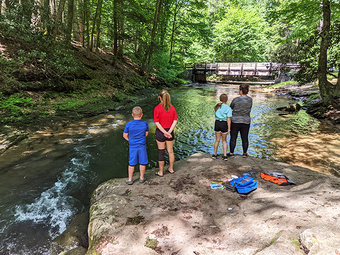Family memories in the making &ndash; where "screen time" means watching reflections on water instead of staring at phones. Holly River's natural entertainment system.