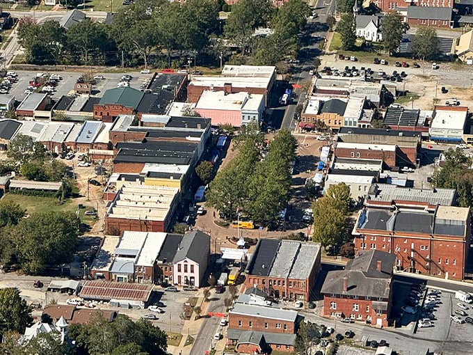 From above, Abbeville reveals itself as a perfectly orchestrated small town, where streets converge like conversation at a family dinner.