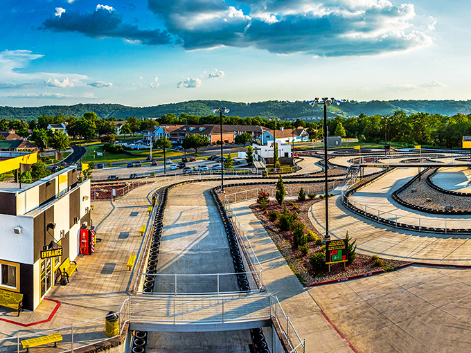 An aerial view reveals the impressive scope of the facility. From up here, you can almost map out your perfect racing line for victory.