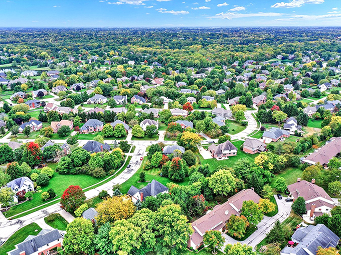 Seen from above, Zionsville reveals its secret weapon&mdash;a perfect balance of green space and community planning that makes suburbia actually appealing.