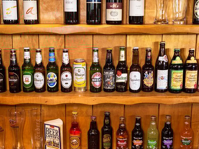 A shrine to German brewing excellence lines the shelves. This isn't just a beer selection&mdash;it's a liquid tour of Germany's finest brewing traditions.