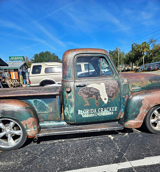 This weathered Florida Cracker Trading Company truck isn't just decoration&mdash;it's a rusty time machine to the state's hardworking past.