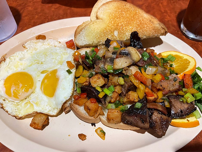 Breakfast of champions: When last night's barbecue meets this morning's eggs, creating a hash that makes ordinary breakfast foods weep with inadequacy.