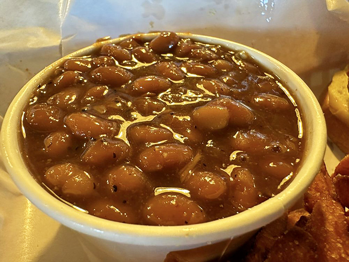These baked beans have clearly been introduced to bits of smoked meat and decided to start a beautiful relationship. The matchmaker deserves an award.