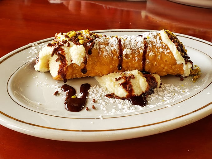 The cannoli&mdash;that quintessential Italian dessert&mdash;arrives like an exclamation point at the end of a delicious sentence, drizzled with chocolate and dusted with powdered sugar.