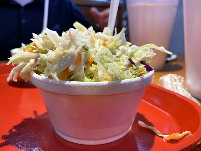 Coleslaw that knows its purpose in life: to provide that perfect cool, crunchy counterpoint to hot, smoky meat.